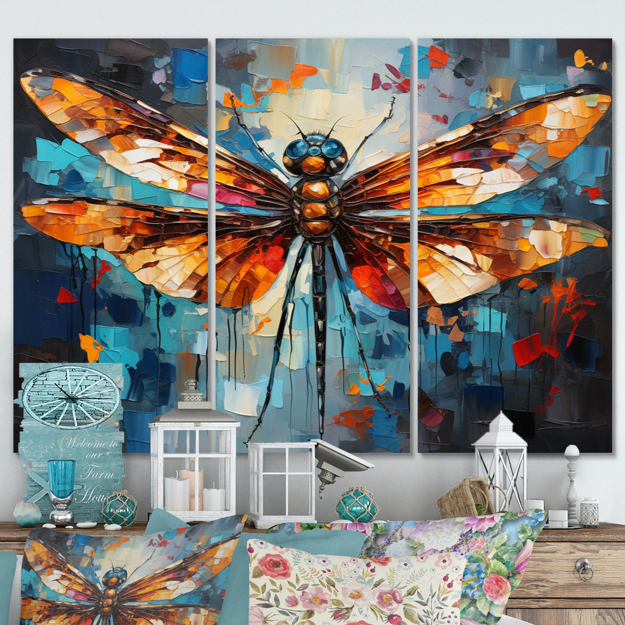 August Grove Orange Dragonfly Insects Flight Collage II - Animals Wall ...